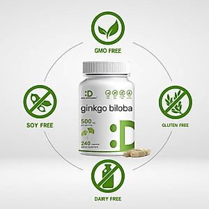 DEAL SUPPLEMENT Ginkgo Biloba 500mg Per Serving, 240 Capsules, 4 Month Supply – Grown in Northern Asia – Extra Strength, Promotes Brain Function