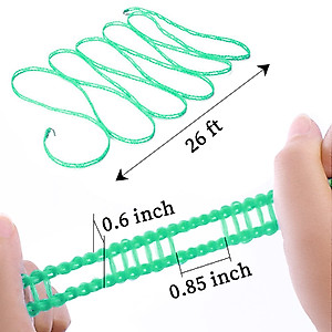 FuninCrea Washing Line 8m, Non-slip and Windproof Clothes Line, Portable Washing Line with 2pcs Stainless Hooks, Fence-Like Rope Washing Line for Indoor Outdoor Camping Traveling (green)