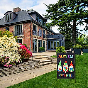 WATINC Autism Awareness Gnome Garden Flag Burlap Love Heart Acceptance Puzzle Piece Vertical Double Sided House Flag Inspirational Support Yard Decorations Supplies for Lawn Outdoor 12 x 18 Inch