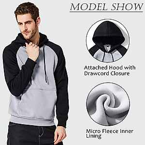 DUOFIER Men Casual Slim Fit Long Sleeve Contrast Raglan Pullover Hoodie Sweatshirt, Light Gray-M