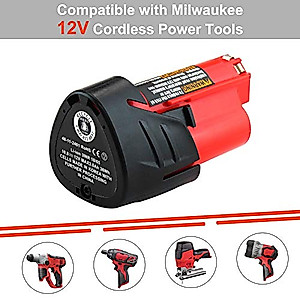 Amsbat 3000mAh 12 Volt Compatible with Milwaukee M12 Battery XC 48-11-2411 48-11-2420 48-11-2401 48-11-2402 48-11-2401 Lithium-ion Cordless Tools Batteries 2 Pack - Black