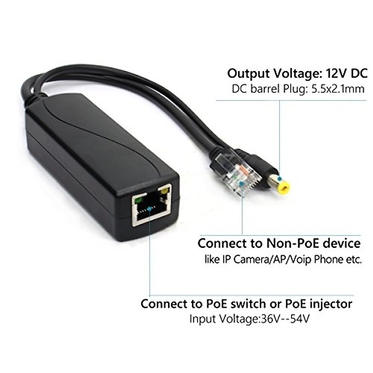 ANVISION 2-Pack Active 48V to 12V PoE Splitter Adapter, IEEE 802.3af Compliant 10/100Mbps, DC 12V Output, for IP Camera AP Voip Phone and More