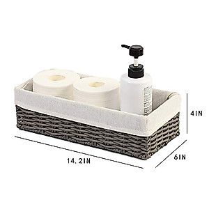 HOSROOME Bathroom Wicker Baskets for Organizing Toilet Paper Basket Storage Basket for Toilet Tank Top Decorative Basket for Closet, Bedroom, Bathroom, Entryway, Office(Set of 2,Grey)
