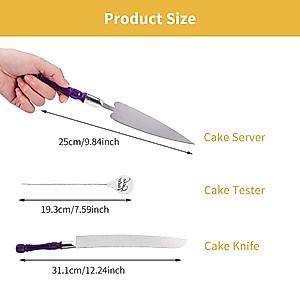 Wedding Cake Knife and Server Set, Stainless Steel Elegant Cake Cutting Set with Faux Crystal Handle, Perfect for Wedding, Birthday, Parties and Events (Purple Crystal Handle)