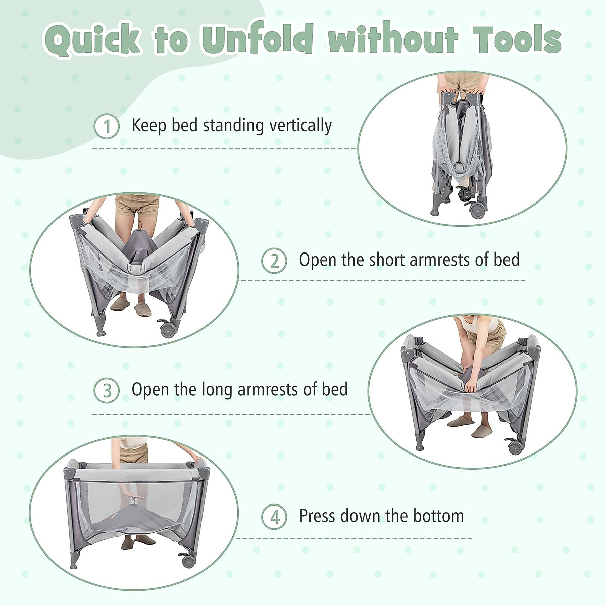 HONEY JOY Pack and Play with Bassinet, 4-in-1 Baby Playard with Changing Table & Removable Infant Full-Size Bassinet, Diaper Storage Basket & Music, Foldable Nursery Center w/Carry Bag (Gray)