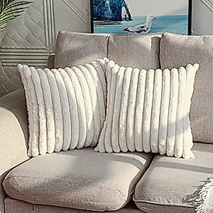 DEELAND Pack of 2,Double-Sided Faux Fur Plush Decorative Throw Pillow Covers Fuzzy Striped Soft Pillowcase Cushion Covers for Sofa Couch Bedroom