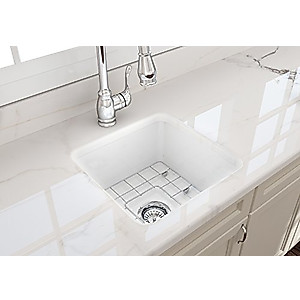 BOCCHI Sotto Dual-Mount Fireclay 18 in. Single Bowl Bar Sink with Protective Bottom Grid and Strainer in White