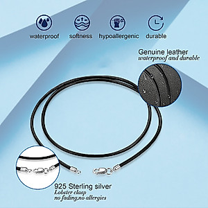 GOXO Black Waterproof Braided Leather Necklace Wax Rope Chain for Women Men,Durable Sterling Silver Buckle, 2mm Width 16 to 24 Inch Cord Made in USA (18)