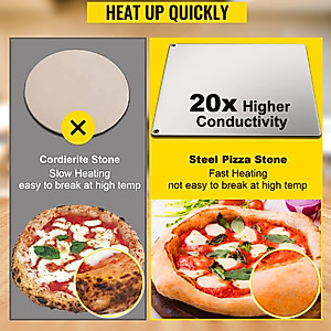 VEVOR Baking Steel Pizza, Rectangle Steel Pizza Stone, 14" x 20" Steel Pizza Plate, 0.4"Thick Steel Pizza Pan, High-Performance Pizza Steel for Oven, Baking Surface for Oven Cooking and Baking
