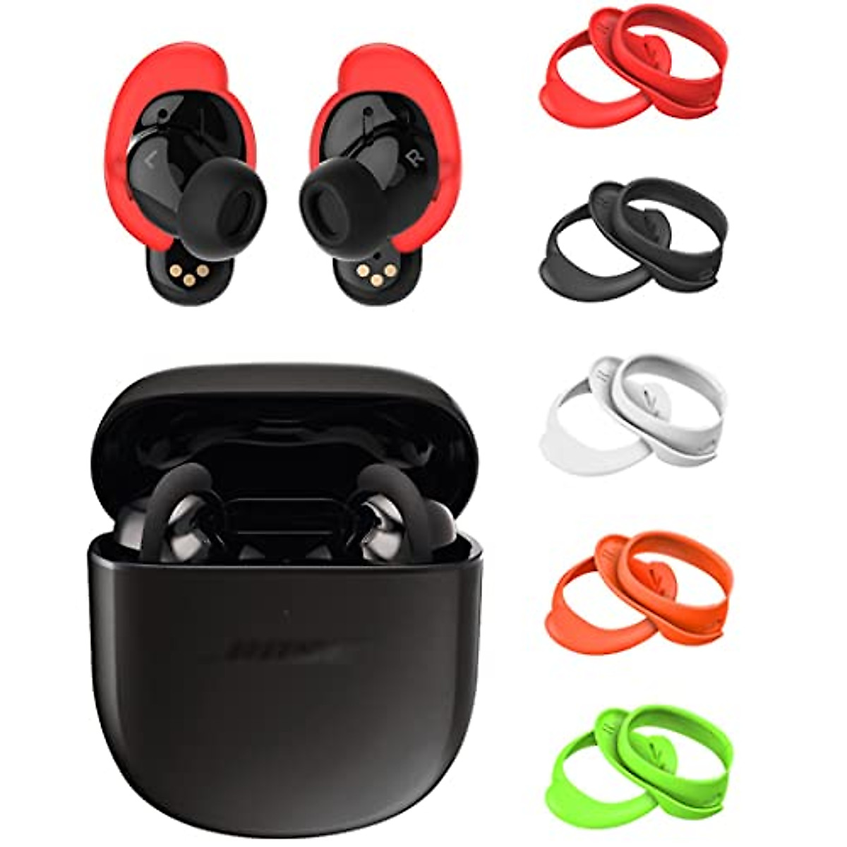 ALXCD Earhooks Compatible with Bose QuietComfort Earbuds II 2022 New, 5 Pairs M Size Soft Silicone Ear Hooks EarFin, Compatible with Bose QuietComfort Earbuds ii 2022, Black/White/Red/Orange/Geen