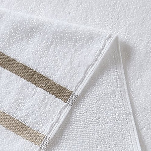 Comfort Spaces Cotton 8 Piece Bath Towel Set Striped Ultra Soft Hotel Quality Quick Dry Absorbent Bathroom Shower Hand Face Washcloths, Multi-Sizes, Zero Twist Taupe 8 Piece