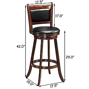 COSTWAY Bar Stools Set of 2, 360 Degree Swivel, Accent Wooden Swivel Seat Bar Height Stool, Leather Upholstered Design, PVC Cushioned Seat, Perfect for Dining and Living Room (Height 29")
