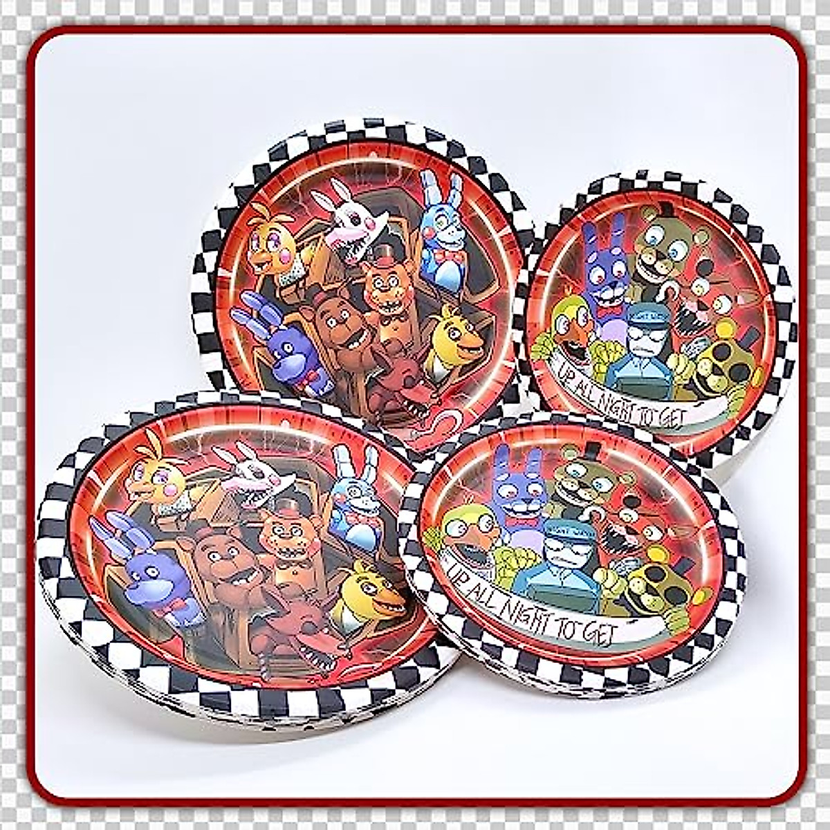 Valentina Buck 24 counts Fnaf Party Plates, Game Plates Birthday Plate 7&9 Inches, Cake Paper Dessert Set Supplies Decorations,Red
