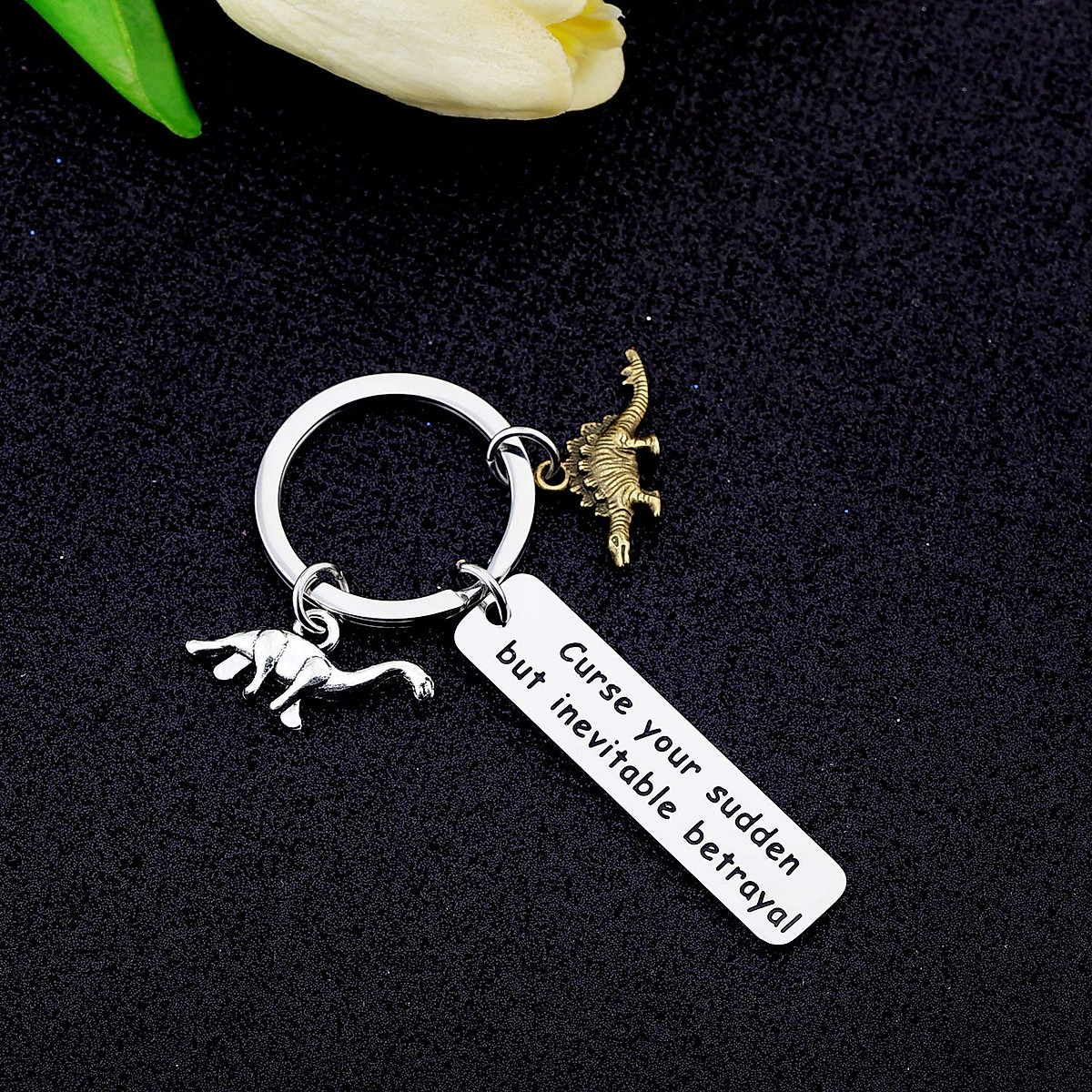 bobauna Curse Your Sudden But Inevitable Betrayal Inspired keychain With Dinosaur Charm Travel Dinosaur Lover Gift (inevitable betrayal dinsour keychain)