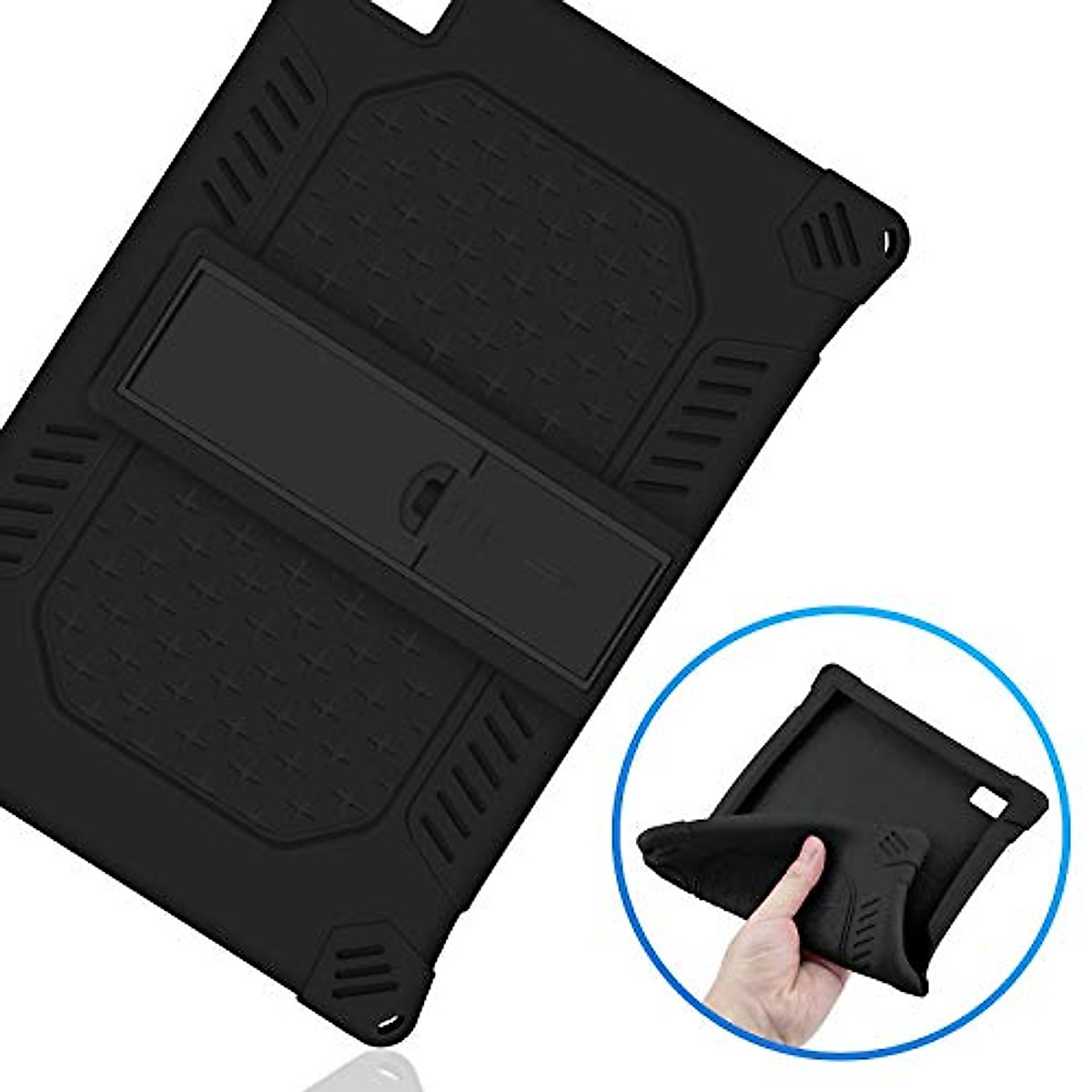 DETUOSI Silicone Case for Teclast M40 Plus/M40 with Stylus Pen & Shoulder Strap, Multi-Angle Case, Soft Lightweight Protective Cover for Teclast P20S/ P20HD/ 8Pritom Tronpad L10, Black