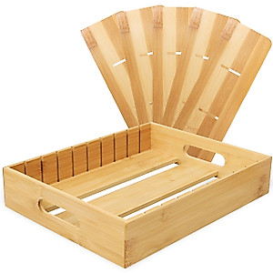 RoyalHouse Bamboo Food Container Lid Organizer with Adjustable Dividers, Box for Kitchen Storage And Organization