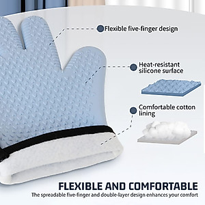 Extreme Heat Resistant BBQ Gloves -2pcs, Oven Gloves & Smoker Gloves, Fire & Oil Frozen Handling Resistant Grilling Gloves for Oven, Grill, Smoker, and Fireplace, Flexible Silicone Gloves for Cooking