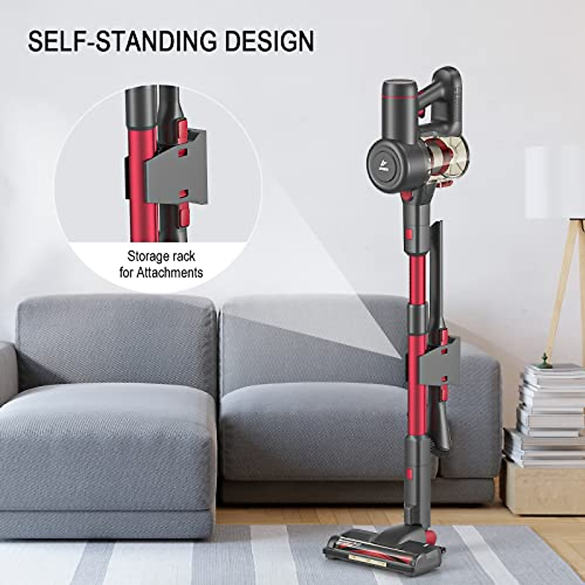 Afoddon Cordless Vacuum Cleaner, 250W 25000PA Powerful Stick Vacuum Cleaner with 2200mAh Battery 35Mins Runtime 6 in 1 Lightweight Vacuum Cleaner for Hardwood Carpet Pet Hair Car Cleaning