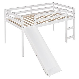 GAOWEI Twin Loft Bed with Slide and Ladder for Kids, Loft Bed, Twin Wood Kids Bed with Slide Multifunctional Design,Wood Low Profile Kids Mini Loft Bed Twin Size with Ladder (White)