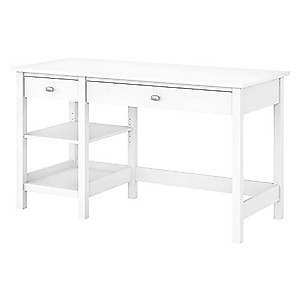 Bush Furniture Broadview Computer Desk with Shelves in Pure White