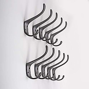 Ambipolar 10-Pack Elegant Coat Hooks Wall Mounted, Decorative Heavy Duty Double Matt Black Wall Hooks for Hanging, Coat Hooks, Purse Rack, Hat Hooks with Screws