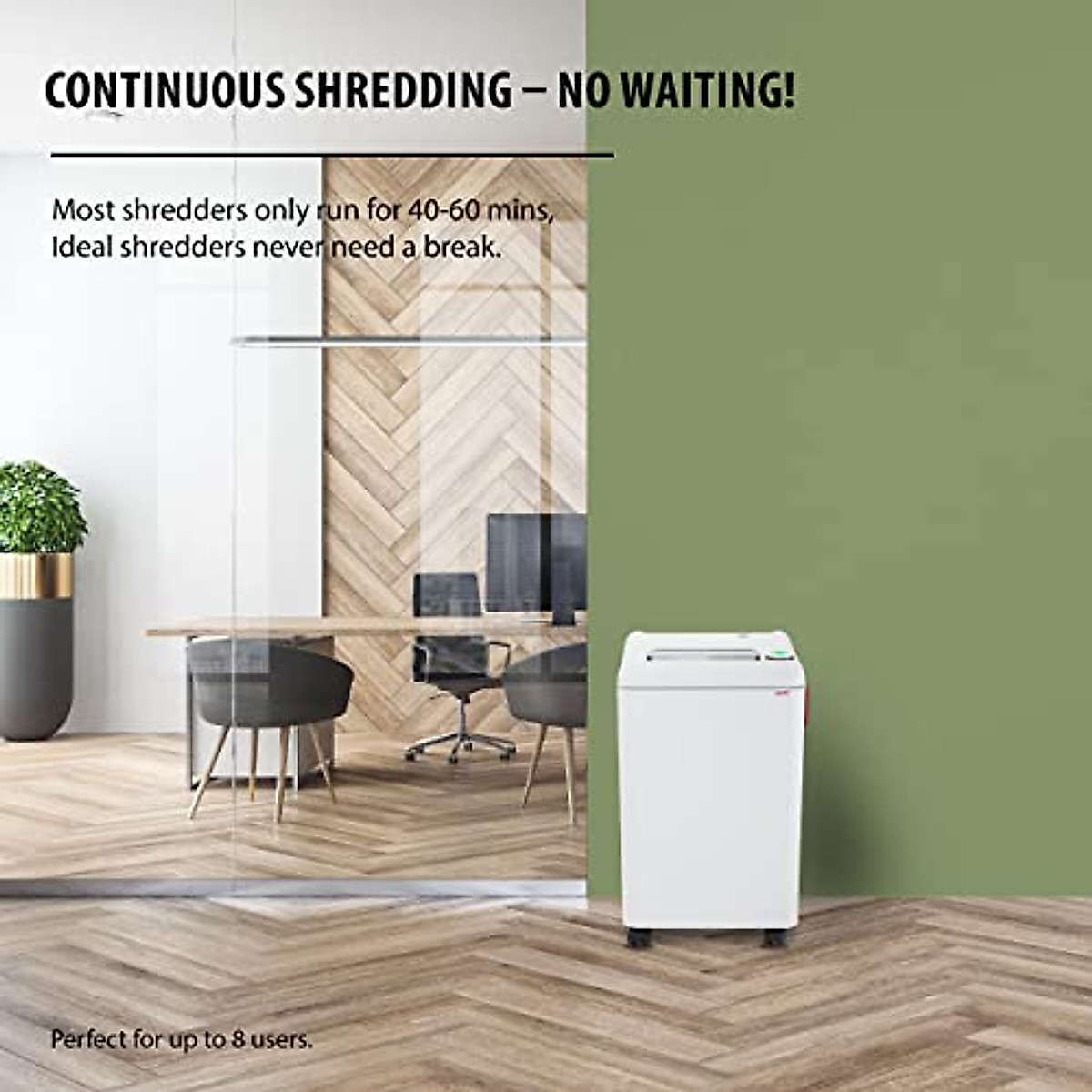 ideal 2503 Strip Cut Centralized Office Paper Shredder, Continuous Operation, 19-21 Sheets, 20 Gallon Bin, Shred Staples/Paper Clips/Credit Cards/CD/DVDs, 3/4 HP Motor, P-2 Security Level