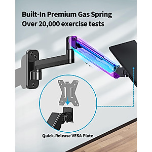MOUNTUP Single Monitor Wall Mount for Max 32 Inch Computer Screen, Fully Adjustable Gas Spring Monitor Arm, Wall Mounted Monitor Holder Support 2.2-17.6lbs Display, VESA Bracket Fit 75x75mm, 100x100mm