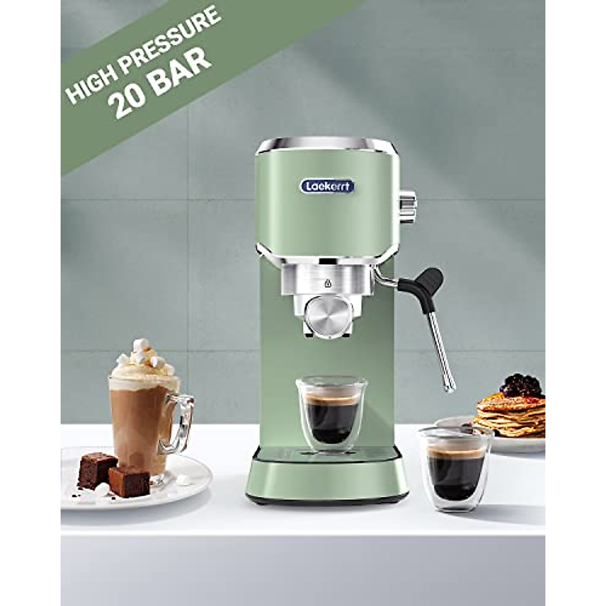 Laekerrt Espresso Machine 20 Bar Espresso Maker CMEP02 with Milk Frother Steam Wand, Retro Home Expresso Coffee Machine for Cappuccino and Latte (Green) Gift for Coffee Lovers, Mom, Friend, Family