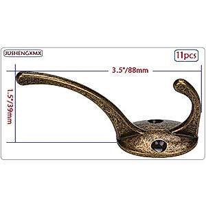 Dual Wall Hooks Coat Hooks Heavy Duty Made of Strong Metal 11Pcs-Antique Brass