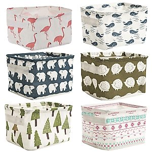 Misgirlot 6Pcs Cute Canvas Storage Basket with Handles Cartoon Storage Box Small Foldable Storage Baskets for Organizing Home Office Baby Pets Sundries(Random style)