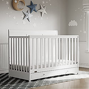 Graco Asheville 4-in-1 Convertible Crib with Drawer (White) – GREENGUARD Gold Certified, Crib with Drawer Combo, Full-Size Nursery Storage Drawer, Converts to Toddler Bed, Daybed and Full-Size Bed