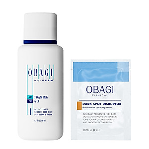 Obagi Nu-Derm Foaming Gel + Dark Spot Disruptor Trial Size – Cleanser Designed to Cleanse Pores & Remove Makeup, Dirt, & Excess Oil, 6.7 oz & Serum that Brightens, Smooths & Soothes Skin, 2 ml