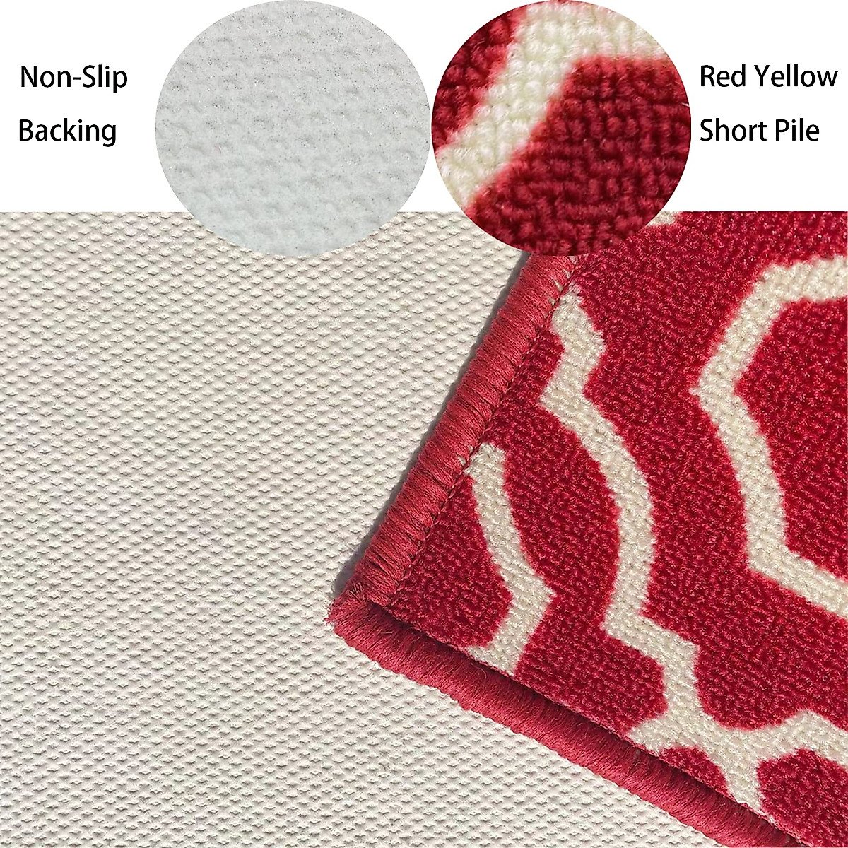 Easychan 2 Piece Carpet Rubber Backing Kitchen Mat Doormat Area Rugs (15"x47"+15"x23", Red)