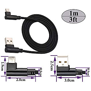 AAOTOKK 3 Ft 90 Degree Micro USB Cable Right Angle USB 2.0 Micro Male Nylon-Braided Fast Sync & Charging Cord Compatible with Android, Samsung, LG,Huawei, Smartphones & More(Black/3-Pack)