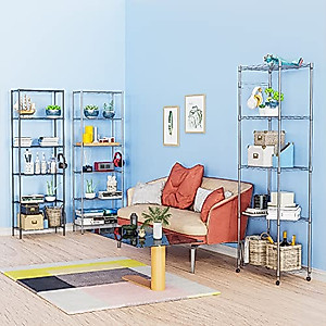 Homdox 6-Tier Storage Shelf Wire Shelving Unit Free Standing Rack Organization Adjustable Leveling Feet, Stainless Side Hooks, Black