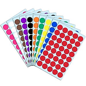 2000 Pack, 3/4" Round Colored Dot Stickers Labels - 10 Assorted Colors