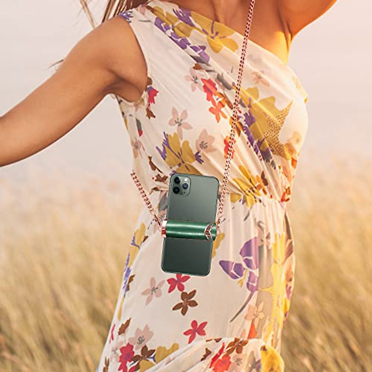 Universal Cell Phone Lanyard Holder, 120cm Crossbody Necklace Lanyard & 30cm Rose Gold Phone Lanyard+ Emerald Green Phone Holder Wrist Strap Compatible with iPhone 14 13 12 and Most Smartphones
