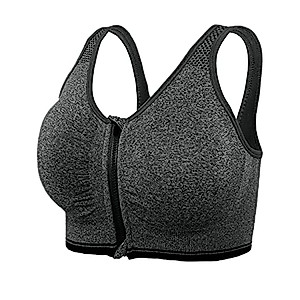 FLORATA Sports Bras for Women Zip Front Sports Bra Wireless Post-Surgery Bra Removable Cups Yoga Sport Bra