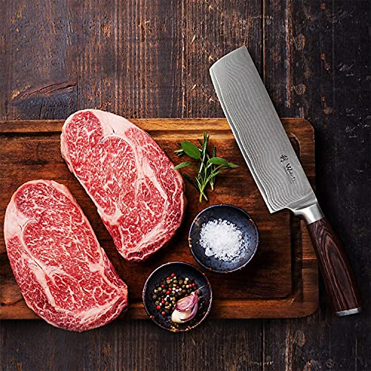 Wakoli Edib Damascus Knife Nakiri with Sharp 6.8 Inch Blade made of 67 Layers Steel with VG10 Core I Professional Kitchen Knife made of Genuine Damascus Steel with Pakka Wood Handle