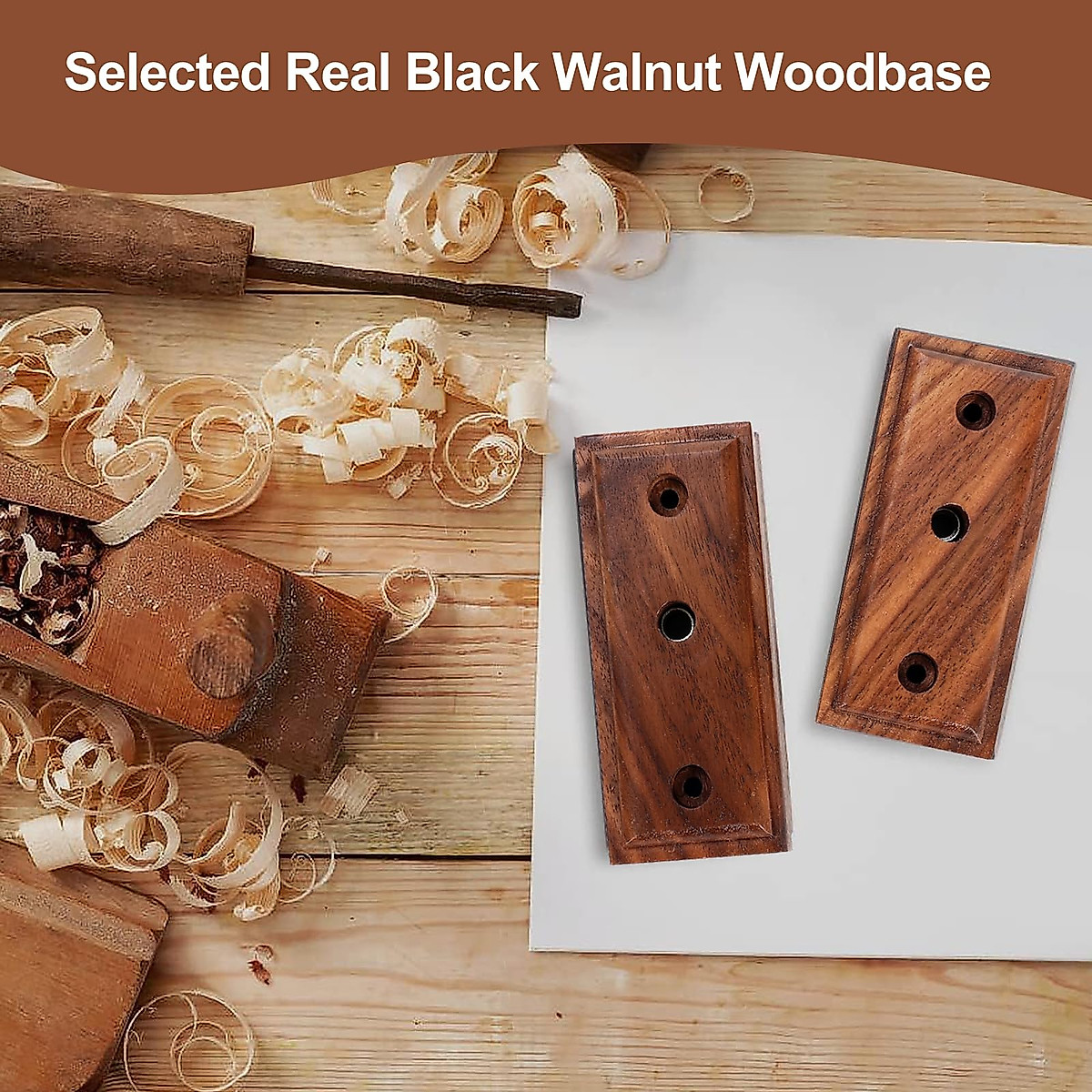 WINGO Guitar Wall Mounts 2 Pack, Guitar Wall Hanger Holder Stand for Acoustic Electric Guitar Bass Ukulele – Black Walnut Woodbase