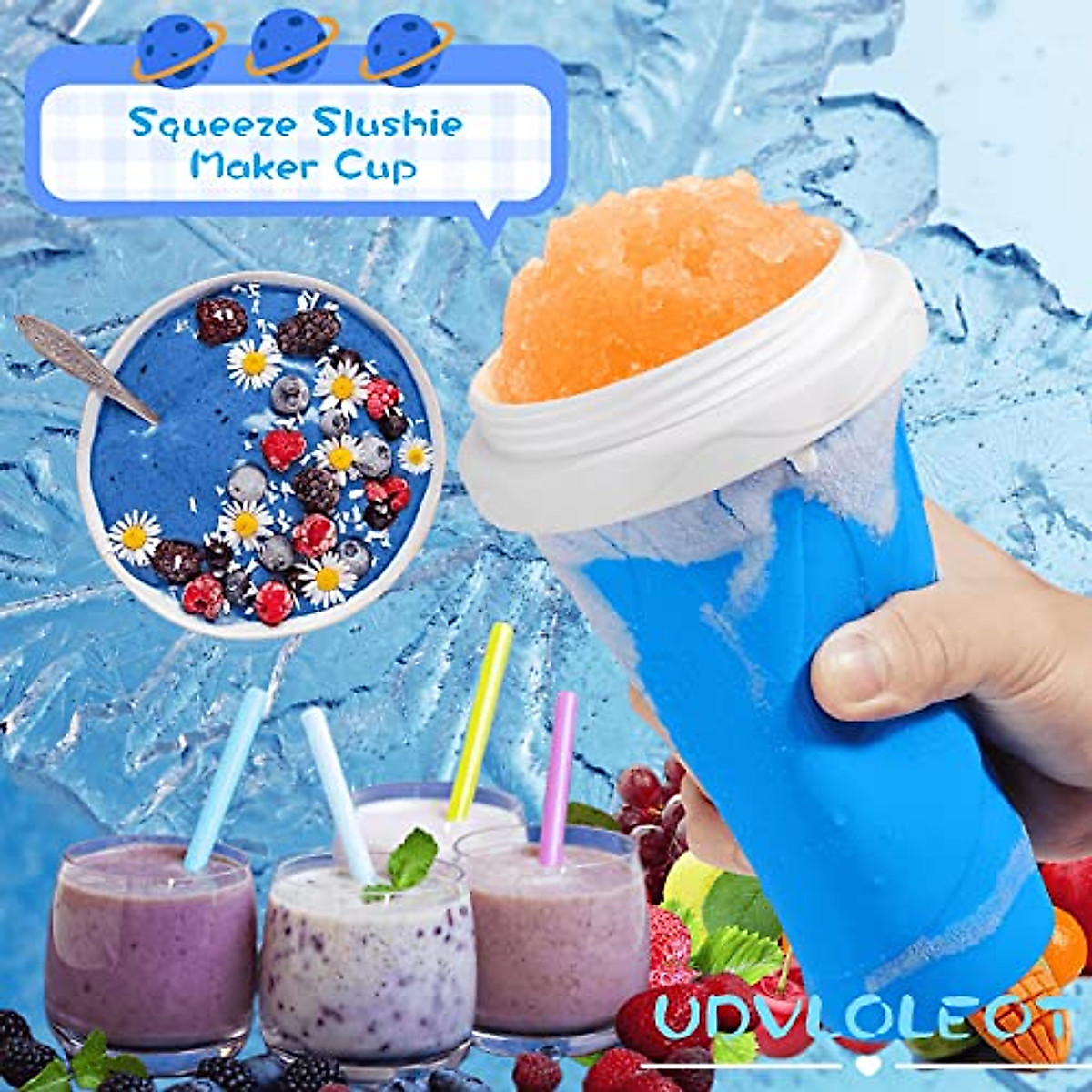 Slushie Maker Cup Travel Portable Double Layer Slushie Cup for Cola or Juice Magic Quick Frozen Smoothies Cup Squeeze Cup Mini Ice Cream Maker (Blue)