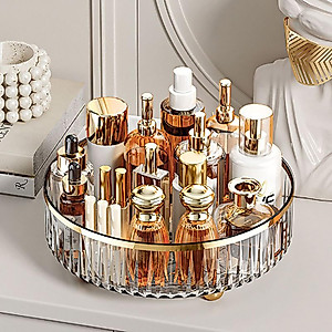 Makeup Perfume Organizer Tray, 360 Degree Rotating Lazy Susan Skincare Lotion Organizer Spinning Cosmetics Storage for Dresser, Vanity, Bathroom Countertop (White)