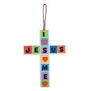 Fun Express I Love You Jesus, Jesus Loves Me Cross - Crafts for Kids and Fun Home Activities - VBS Vacation Bible School Supplies/Decor - Makes 12