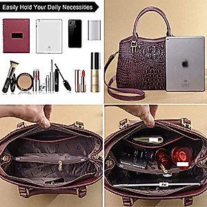 Cayla Top Handle Satchel Handbags Crocodile Bag Designer Purse Leather Tote Bags (black)