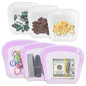 KVK 6 Pack Reusable Snack Bags, Flat Model Multi-Use Reusable Freezer Storage Bags, Premium Silicone Bags for Food Storage Freezer Microwave Oven Dishwasher Safe