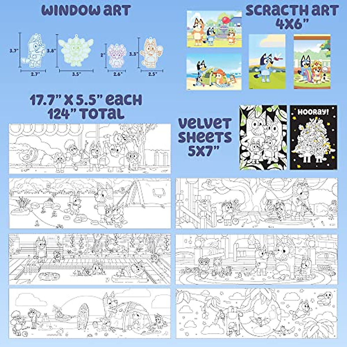 Bluey Ultimate Activity Backpack, Create Your Own Suncatchers & Reveal Surprise Scenes, Perfect for Travel, Road Trip Toy, or Toddler Gift Bluey Birthday Party, Great Activity Set for Kids 3, 4, 5, 6