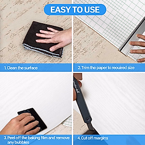 seonta White Contact Paper 16"x118" Wood Peel and Stick Wallpaper Waterproof Removable Self Adhesive Wall Paper Sticker Cover Wood Vinyl Wrap for Countertop Desk Table Cabinets