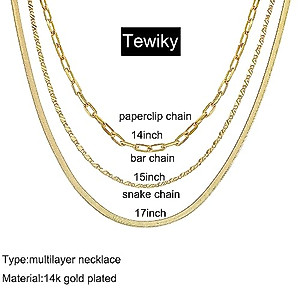 Tewiky Layered Gold Necklace for Women Trendy 14K Real Gold Plated Chain Choker Necklace Set for Women Gold Jewelry for Women Waterproof Chunky Herringbone Cuban Link Paperclip Rope Necklace Gift