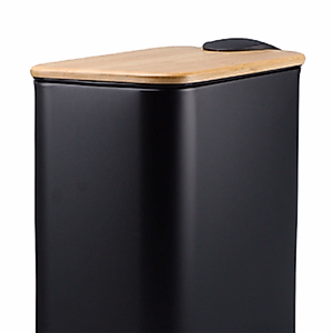 Step Trash Can with Bamboo Lid Kitchen Wastebasket Rubbish Container Modern Foot Pedal Garbage Bin for Sunroom Entryway Home, Black