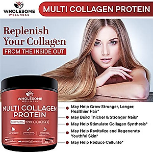 Multi Collagen Protein Powder Hydrolyzed (Type I II III V X) Grass-Fed All-in-One Super Bone Broth + Collagen Peptides - Premium Blend of Grass-Fed Beef, Chicken, Wild Fish, Eggshell Collagen